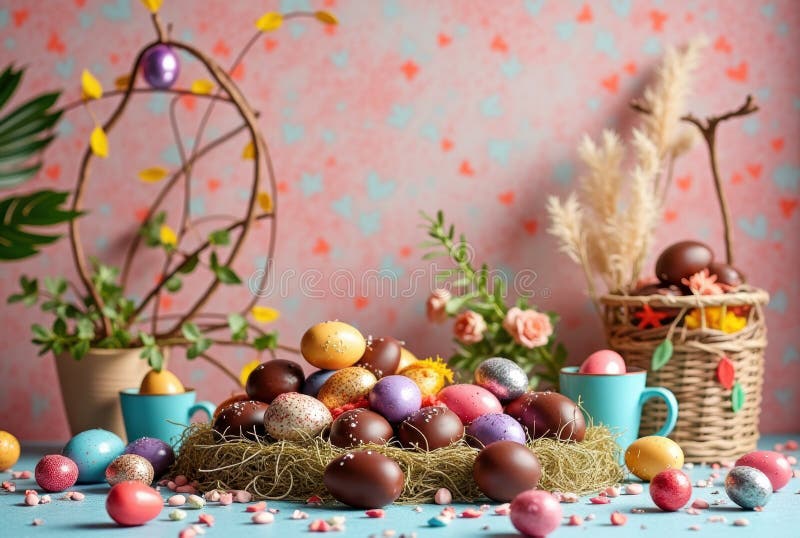 Vibrant Easter Egg Display Colorful Decorations Leaves Stock Photos - Free & Royalty-Free Stock ...