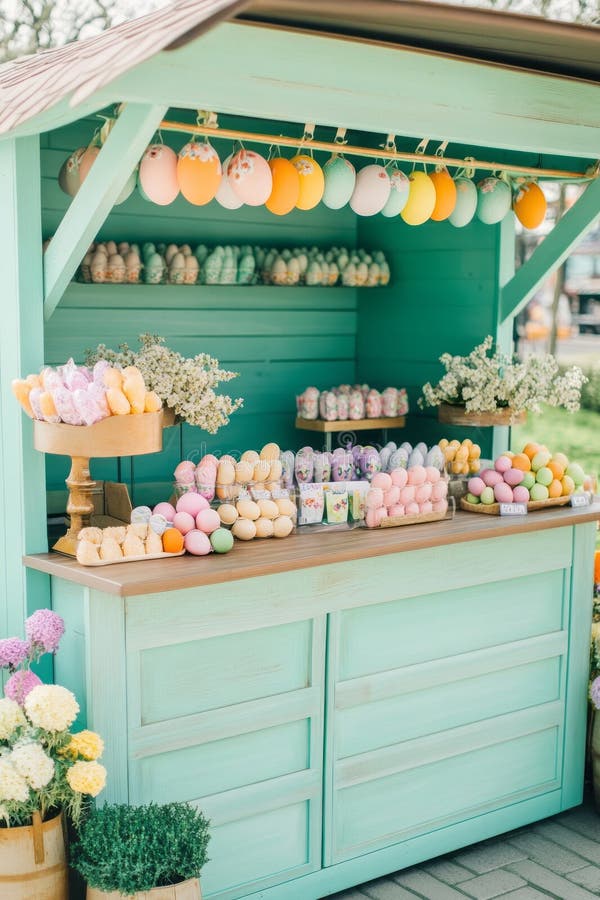 Colorful Easter Egg Display on Wooden Stall. Stock Photo - Image of ...