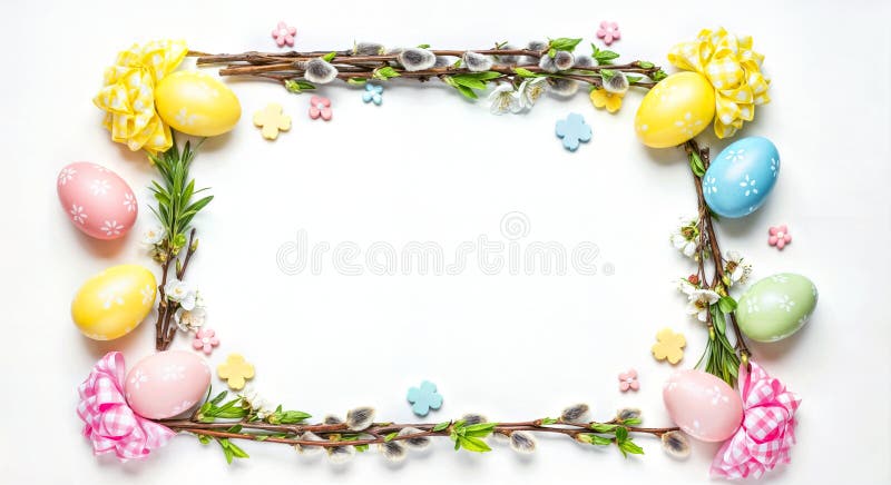 Colorful Easter Egg and Floral Frame on White Background. Easter ...