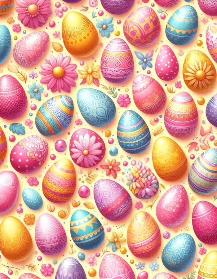 Colorful, Vivid Floral Easter Egg Pattern Background Stock Illustration ...