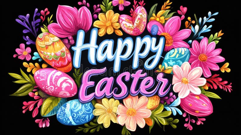 Colorful Easter Egg and Flower Arrangement with Happy Easter Message ...