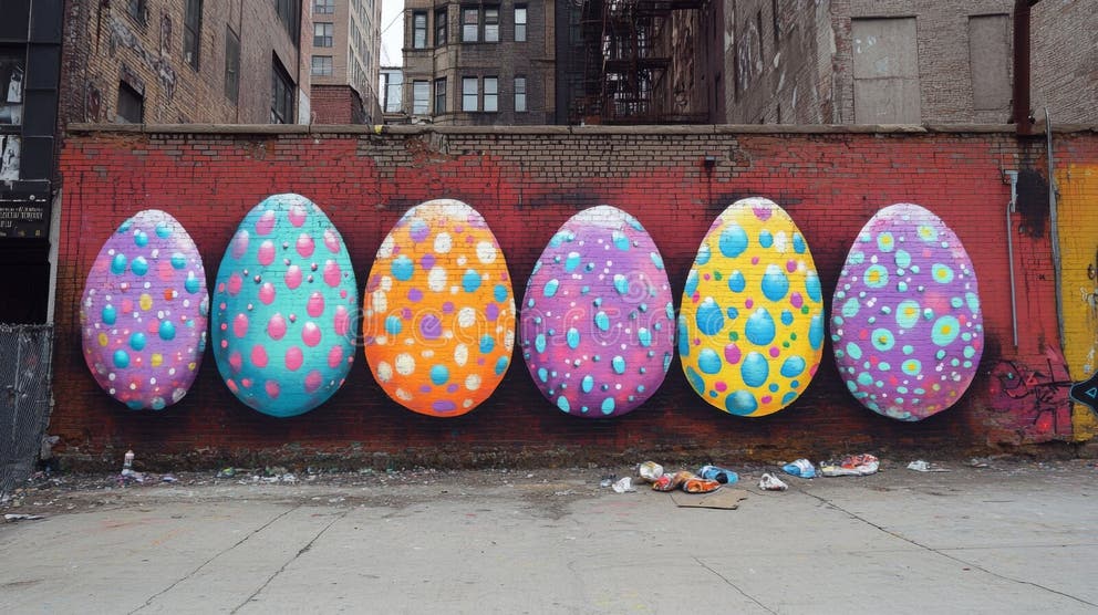 Colorful Easter Egg Mural Painted on Brick Wall Stock Image - Image of ...