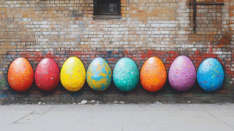 Colorful Easter Egg Mural Painted on Brick Wall Stock Photo - Image of purple, city: 366786284