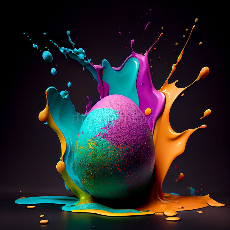 Colorful Easter Egg with Paint Splashes Isolated on Dark Background ...