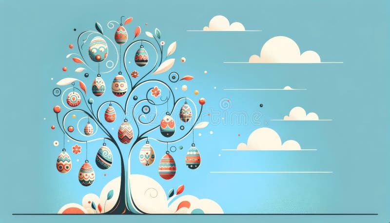 Colorful Easter Egg Tree Illustration, Spring Holiday Concept Stock ...
