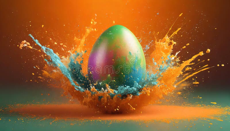 A Colorful Easter Egg in a Vibrant Explosion or Splash of Colors on an ...