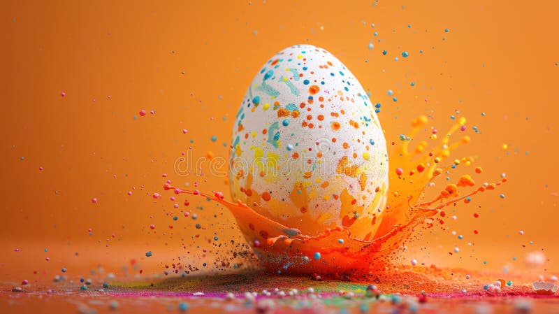 Colorful Easter Egg on Vibrant Orange Splash Background Stock ...