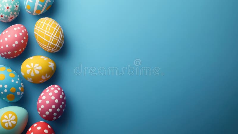 Colorful Easter Eggs Arranged on a Bright Blue Background Stock Photo ...