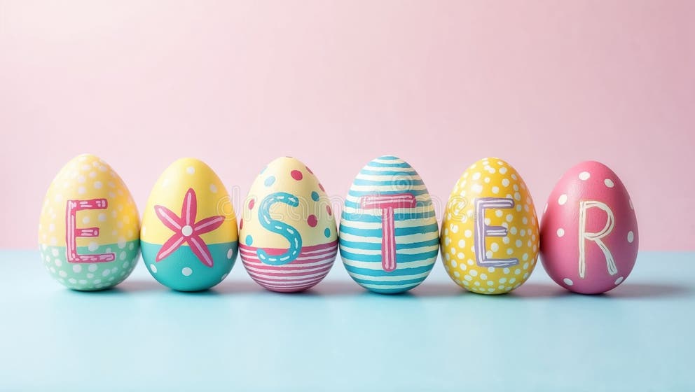 Colorful Easter Eggs are Arranged in a Row with Letters Spelling Easter ...