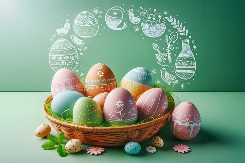 Colorful Easter Eggs in Basket , Festive Mood Stock Illustration ...