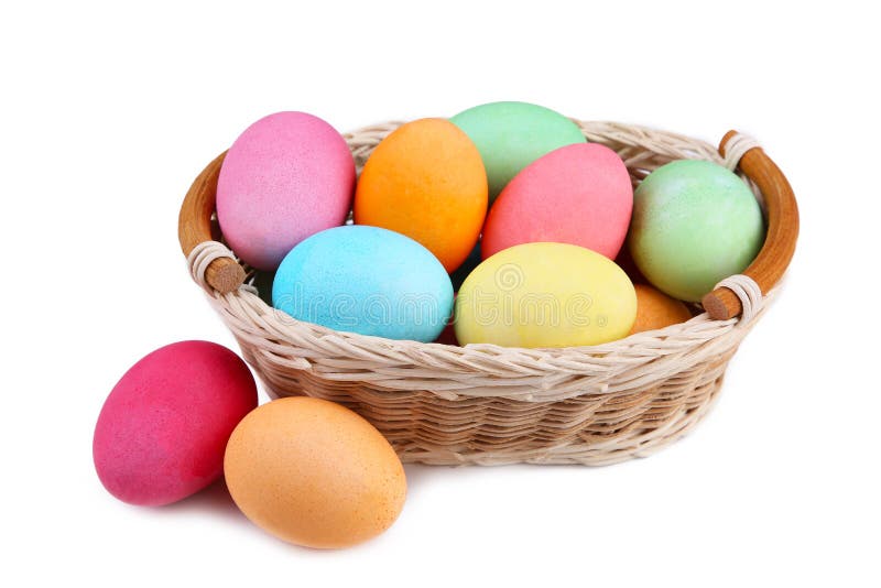 Colorful Easter Eggs in Basket Isolated on White Background Stock Image ...