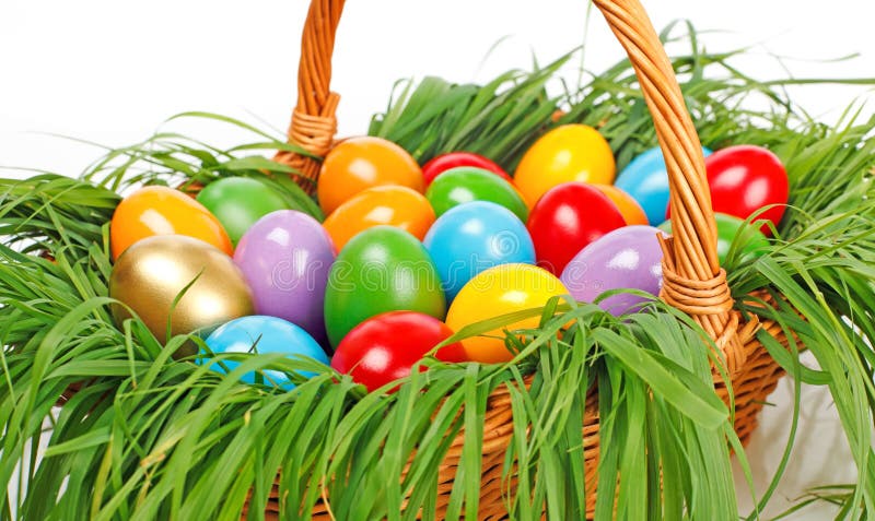 Colorful Easter Eggs in Basket Stock Photo - Image of basket, easter ...