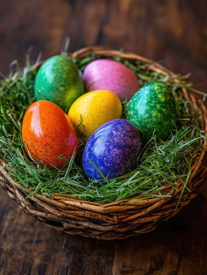 Colorful Easter Eggs in Basket Stock Image - Image of basket, spring ...