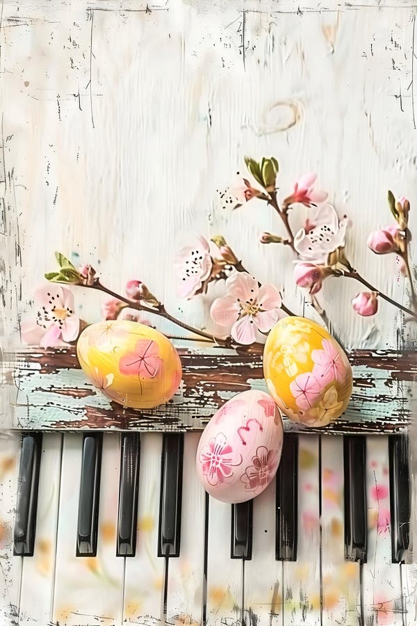 Colorful Easter Eggs and Blossoms on Piano Keys Stock Illustration ...