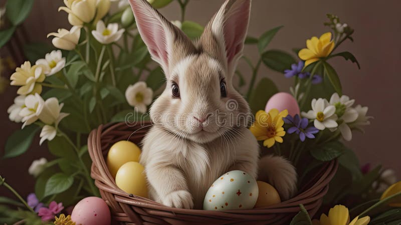 Colorful Easter Eggs and Bunny into Basket. Generative AI Stock Video ...