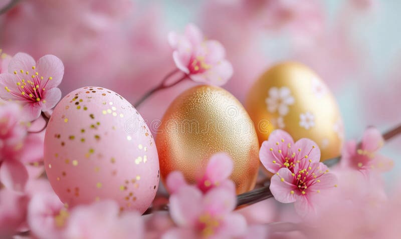 Colorful Easter Eggs among Cherry Blossoms in Springtime Celebration ...