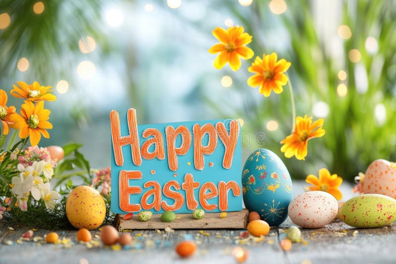 Colorful Easter Eggs and Daisies Surrounding Happy Easter Greeting on ...