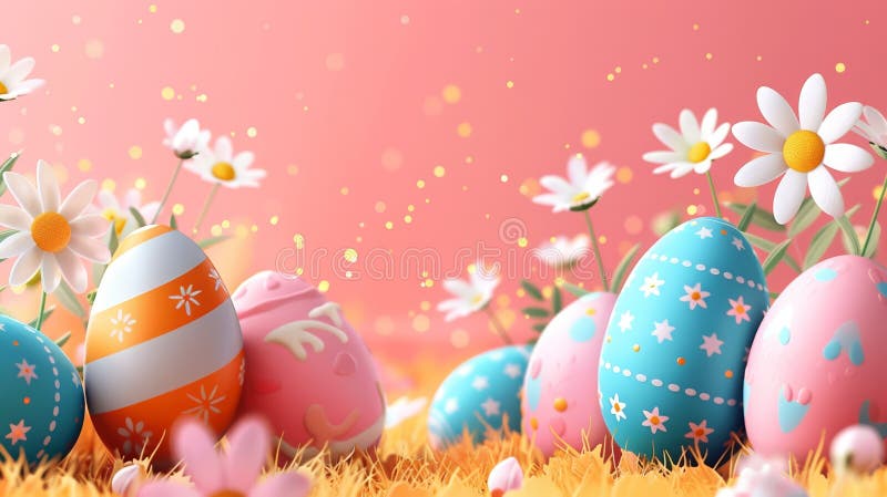 Colorful Easter Eggs and Daisies in a Vibrant Spring Setting, Perfect ...