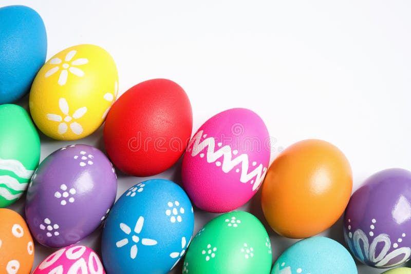 Colorful Easter Eggs with Patterns Isolated on White, Top View Stock ...