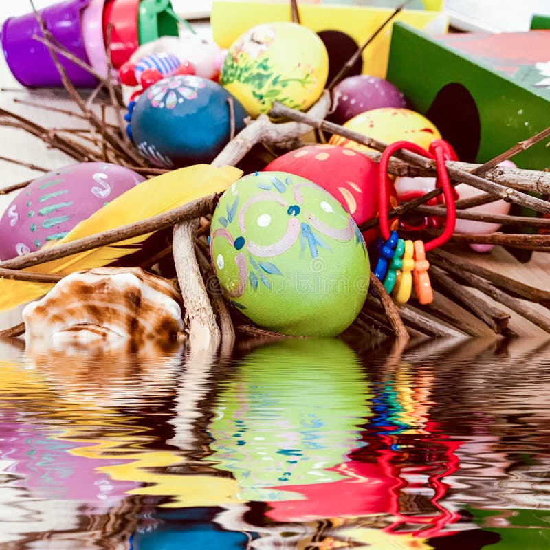 Colorful Easter Egg with Water Reflection Stock Photo - Image of water ...