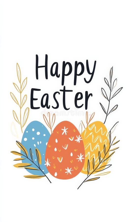 Colorful Easter Eggs with Floral Accents and Happy Easter Text Stock ...