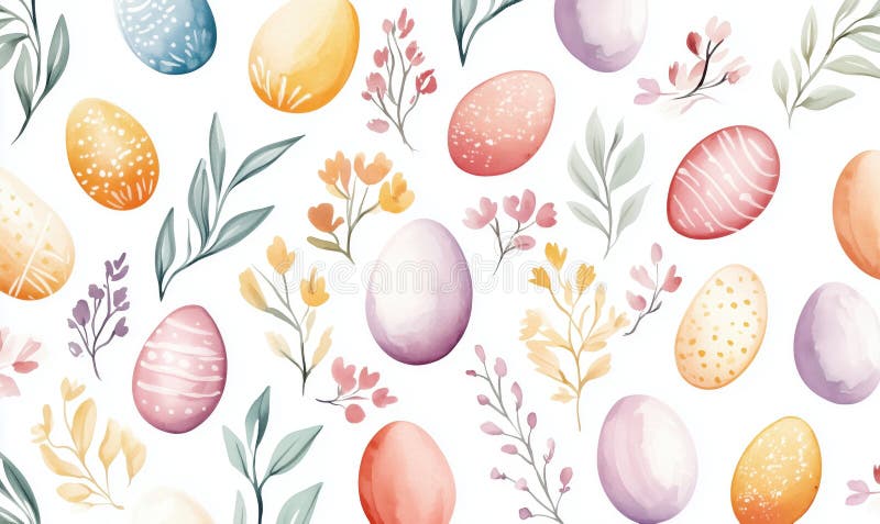 Colorful Easter Eggs with Floral Elements in a Vibrant Spring Pattern ...
