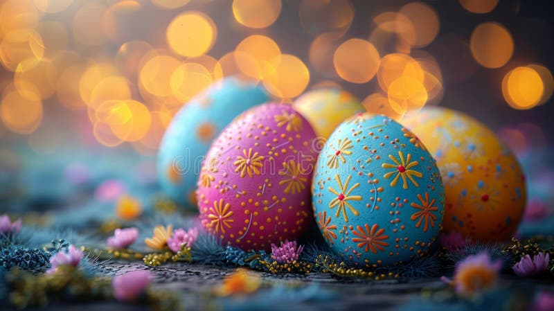 Colorful Easter Eggs with Floral Patterns - Generative Ai Stock ...