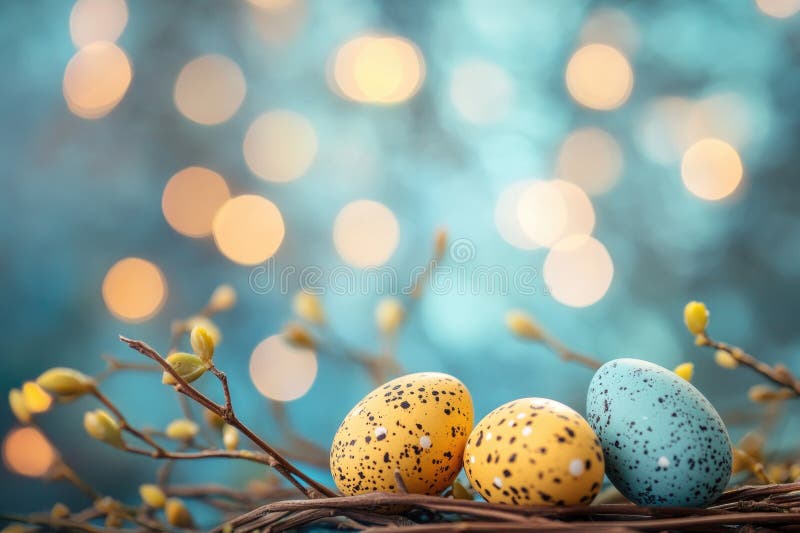 Colorful Easter Eggs with Floral Patterns on Pastel Background with ...