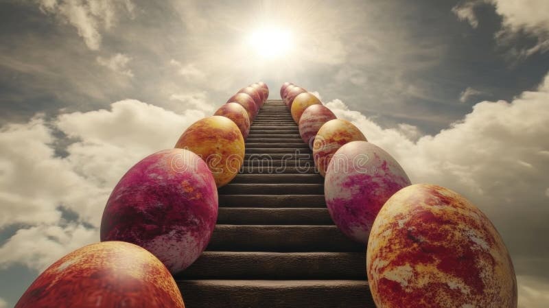 Staircase Crafted from Colorful Easter Eggs Leading To a Bright Sky ...