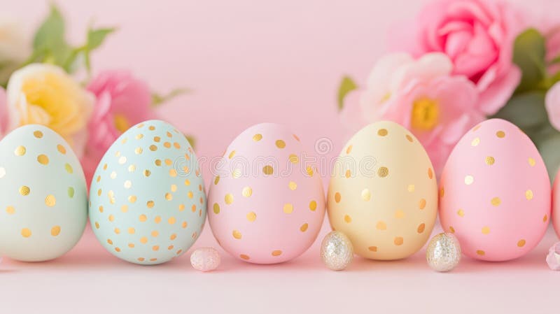 Colorful Easter Eggs with Glitter and Polka Dots on Sparkling Pastel ...