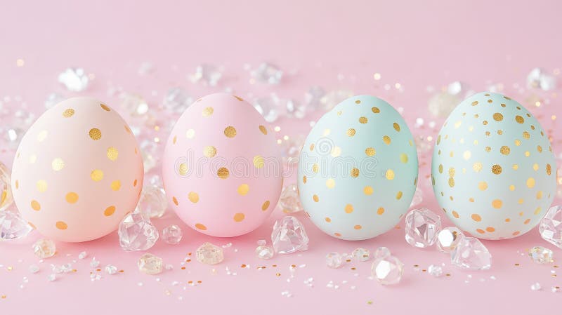 Colorful Easter Eggs with Glitter and Polka Dots on Sparkling Pastel ...