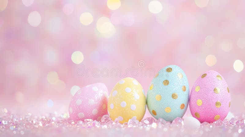 Colorful Easter Eggs with Glitter and Polka Dots on Sparkling Pastel ...