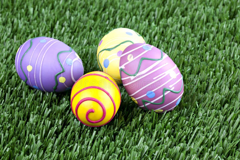 Colorful Easter Eggs in Grass Stock Image - Image of gift, background ...