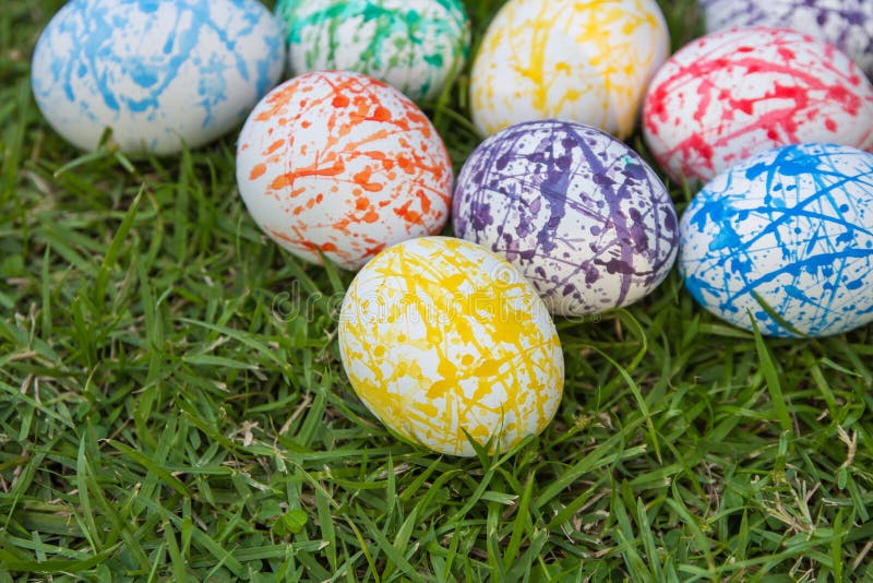 Colorful Easter Eggs, Grass Background Stock Photo - Image of color ...