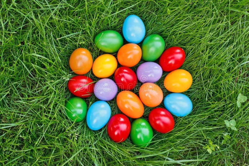Colorful Easter Eggs in Grass Stock Image - Image of holiday, grass ...