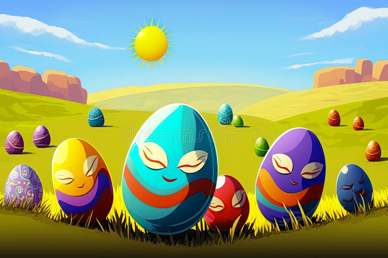 Colorful Easter Eggs in the Green Field. Ai Generative Stock ...