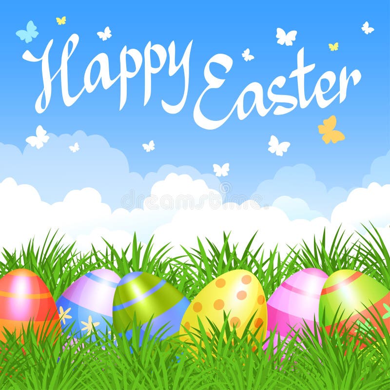 Colorful Easter Eggs in Green Grass for Easter Holidays Design. Stock ...