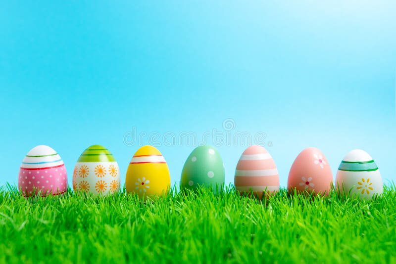 Colorful Easter Eggs on Green Grass. Spring Holidays Concept Stock ...