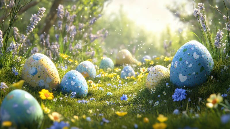 Colorful Easter Eggs Hidden in Green Grass in Springtime Setting Stock ...