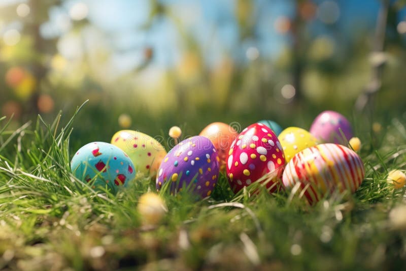 Colorful Easter Eggs Laying Grass Perfect Holiday Designs Stock Photos ...