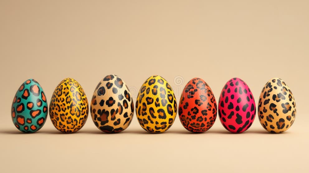Colorful Easter Eggs with Leopard Print Patterns in a Row, Playful ...