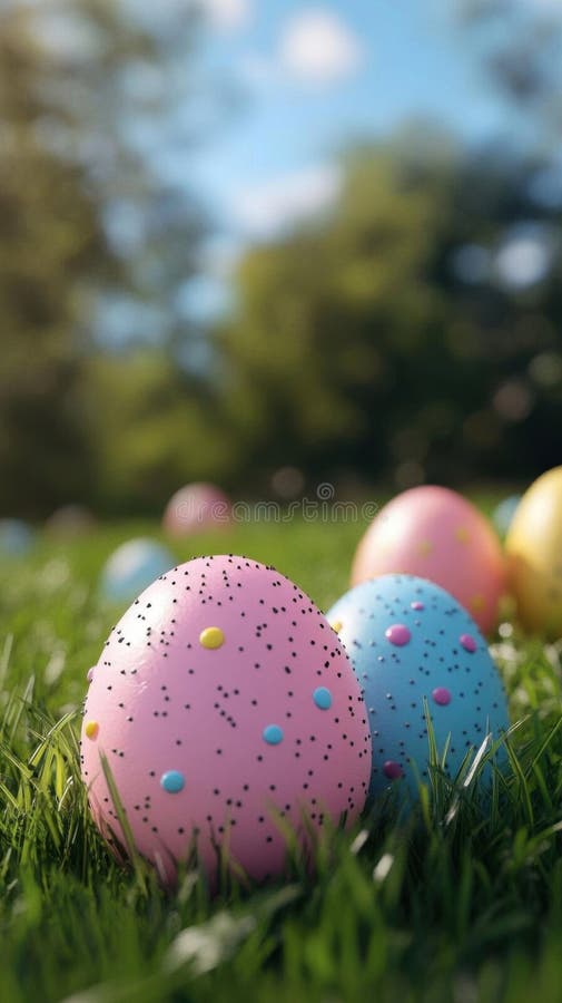 Colorful Easter Eggs Nestled in Green Grass with Springtime Festivities ...