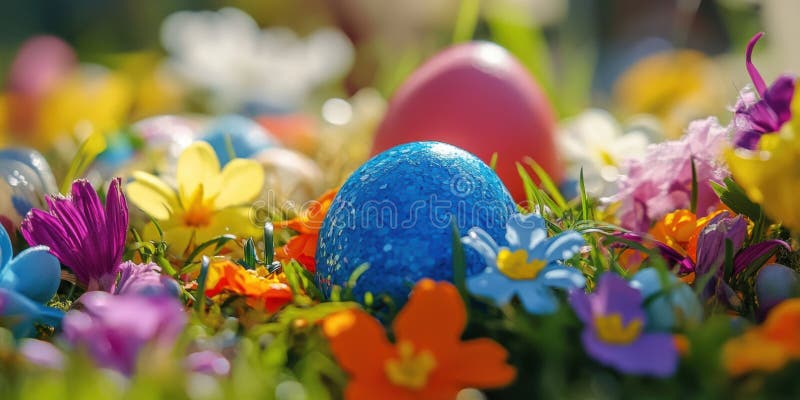 Colorful Easter Eggs Nestled among Vibrant Flowers in a Sunny Field ...