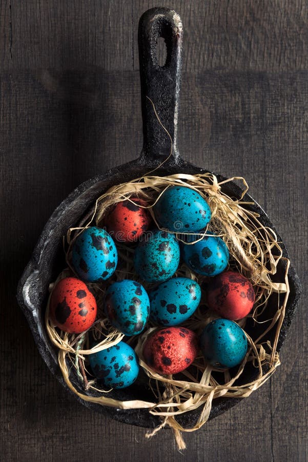 Colorful Easter Eggs in the Pan Stock Image - Image of easter, wooden ...