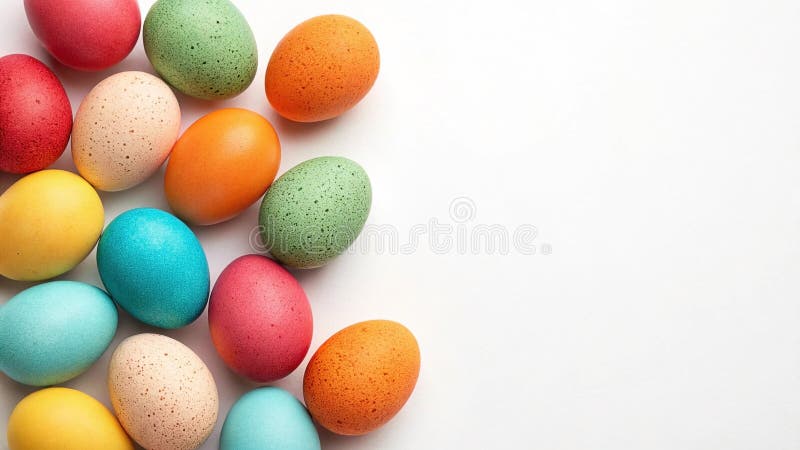 Colorful Easter Eggs in Pink, Yellow, and Blue on a White Background ...