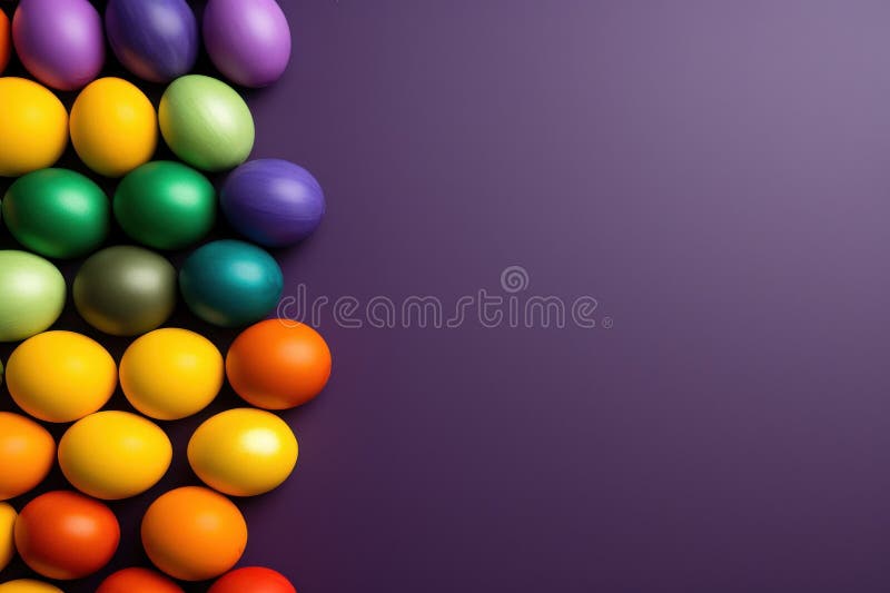 Colorful Easter Eggs on Purple Background. Top View with Copy Space ...