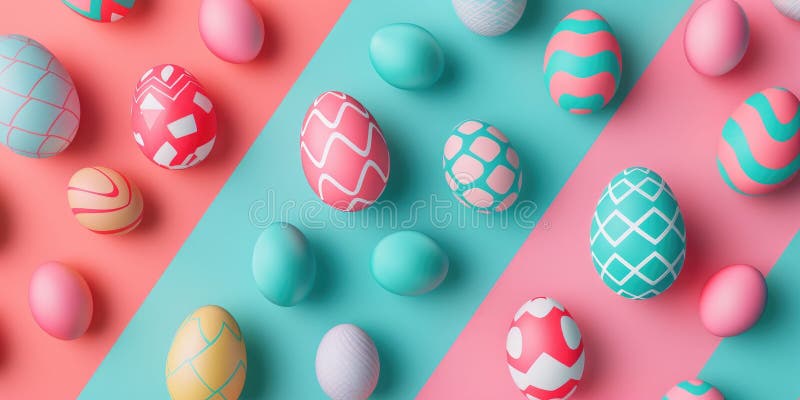 Colorful Easter Eggs on Red Background, Vibrant Hues and Patterns ...