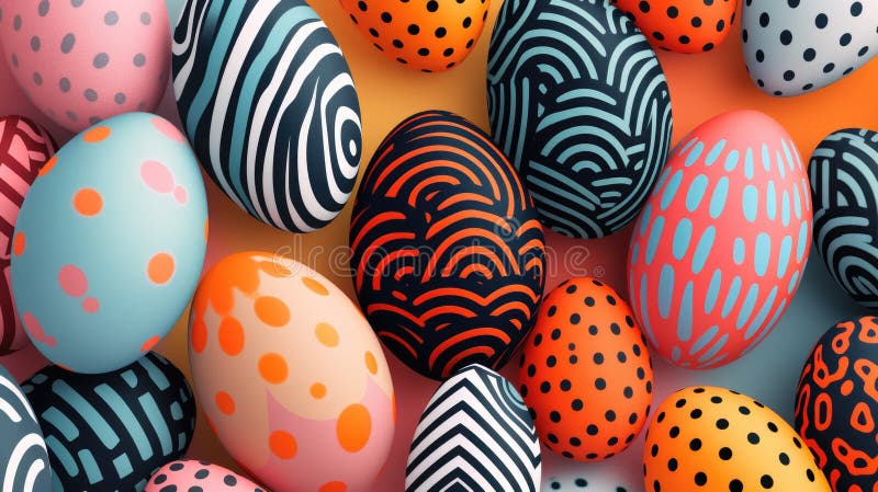 Colorful Easter Eggs on Red Background, Vibrant Hues and Patterns ...