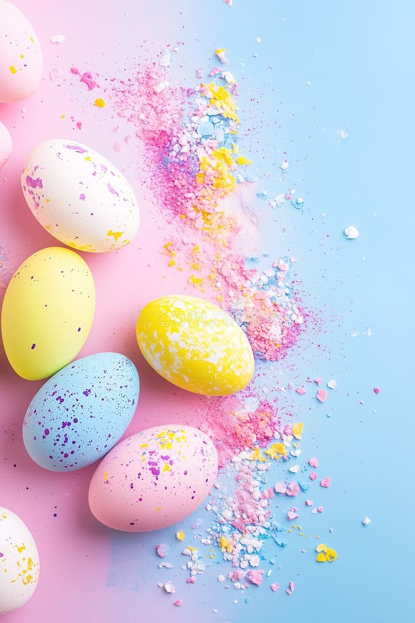 Colorful Easter Eggs Rest on a Smooth Surface, Surrounded by Decorative ...