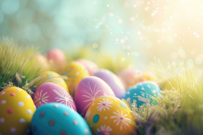 Colorful Easter Eggs Scattered Grass Perfect Holiday Designs Stock ...